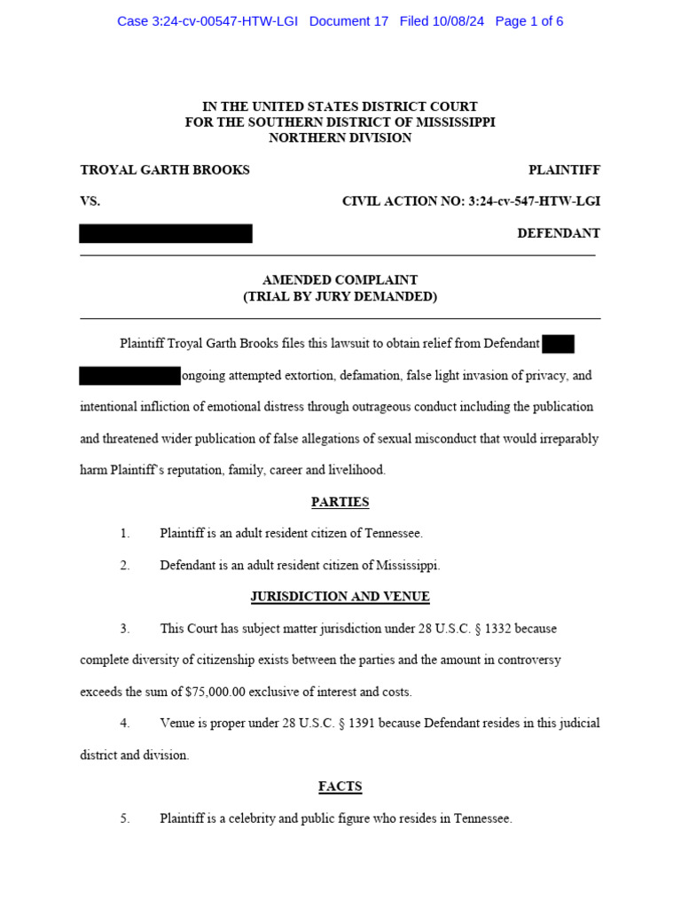 Garth Brooks complaint - redacted | PDF