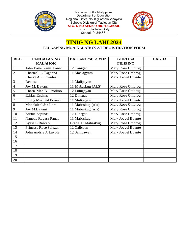 Tinig NG Lahi Reg Form | PDF