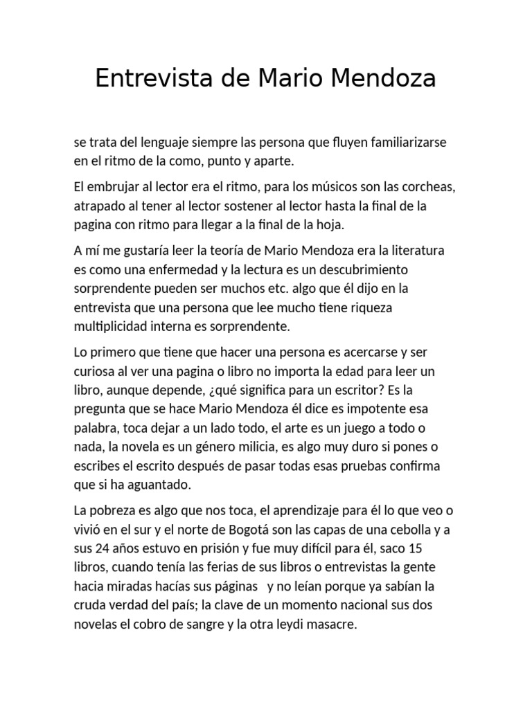Entrevista+de+Mario+Mendoza | PDF