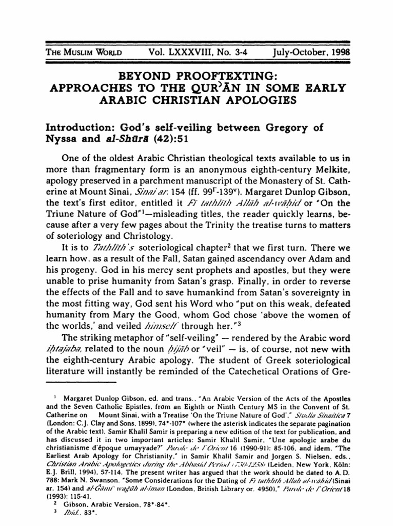 Early Arabic Christian Apologies Swanson | PDF | Quran | Islam