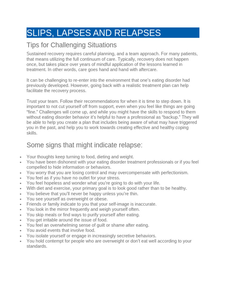 ED Relapse Signs | PDF