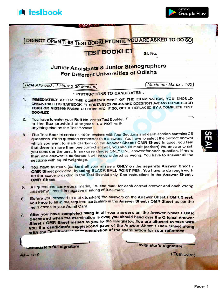 SSB Junior Assistant 2020 Question Paper | PDF