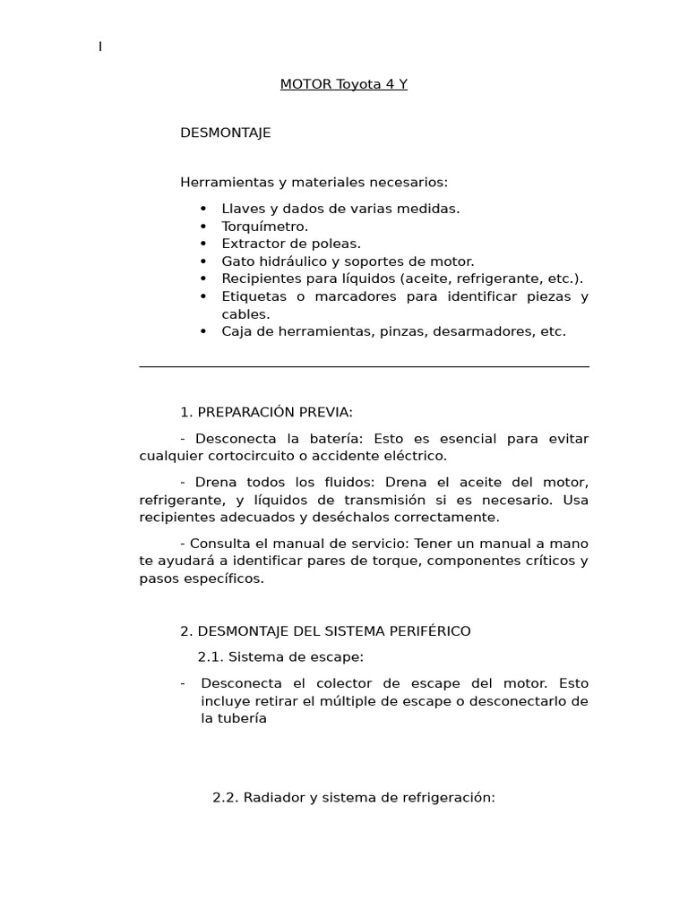datos motor Toyota 4y | PDF