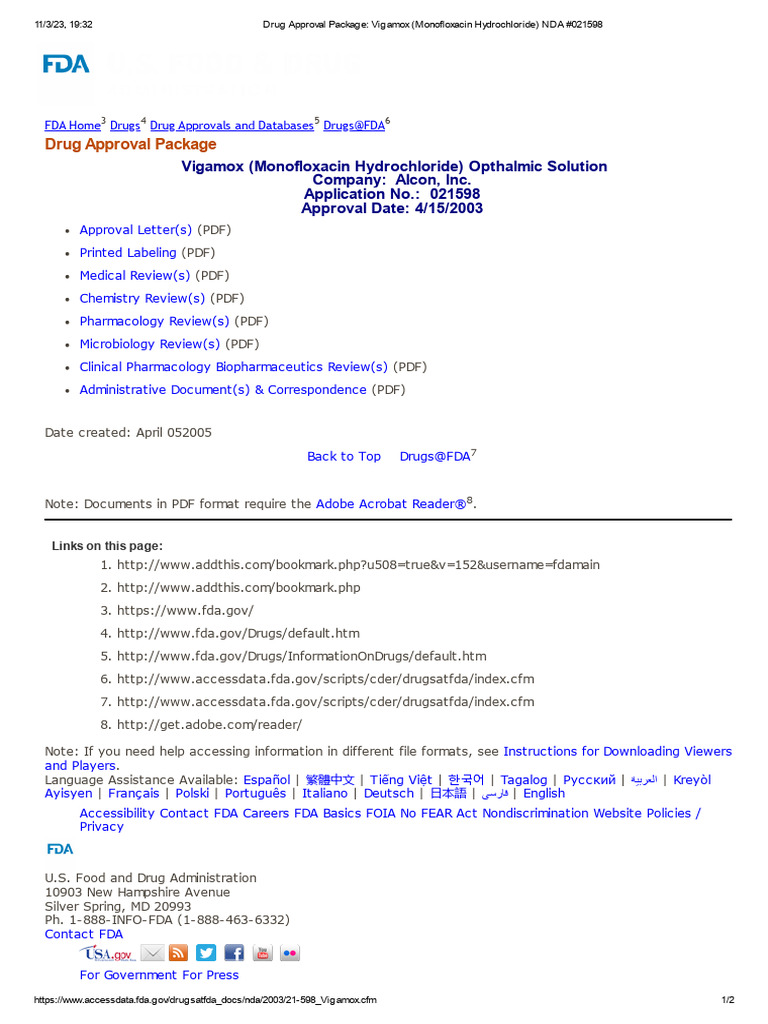 Drug Approval Package - Vigamox (Monofloxacin Hydrochloride) NDA ...