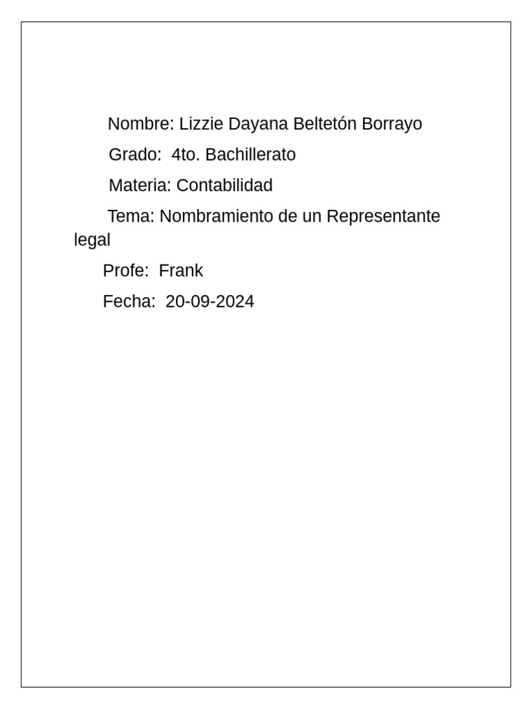 Nombramiento de Representante Legal - Lizzie Borrayo | PDF