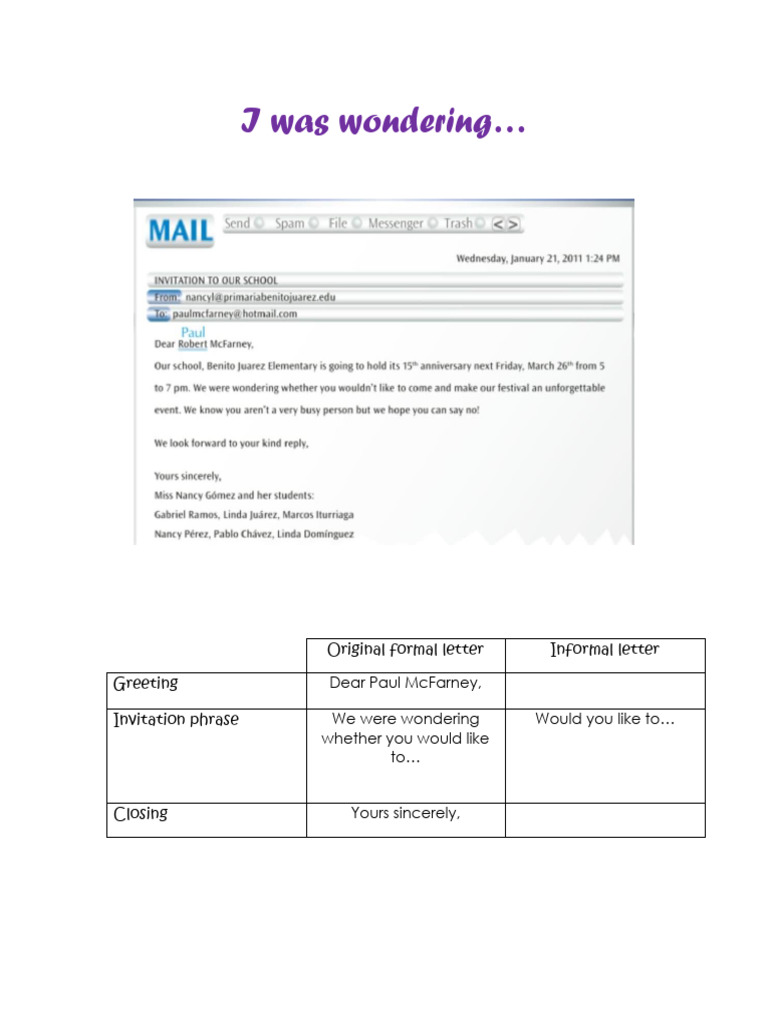 I Was Wondering (Worksheet) | PDF