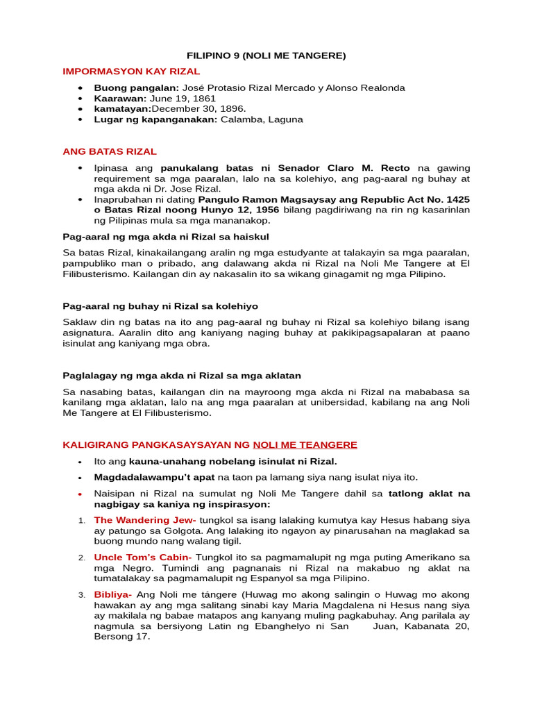 FILIPINO 9 (Handouts) | PDF