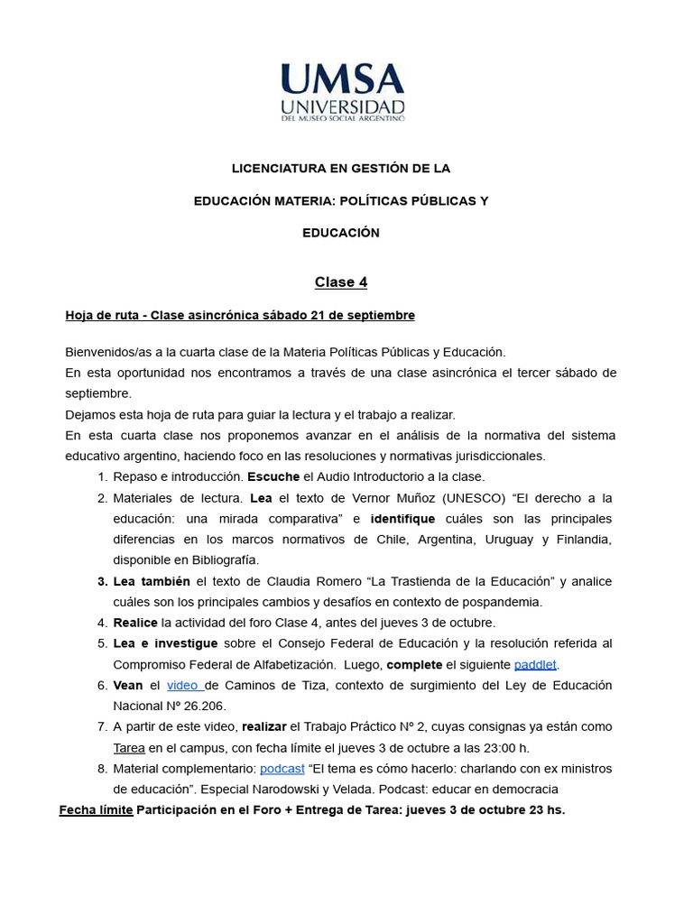 Hoja de Ruta Clase 4 | PDF