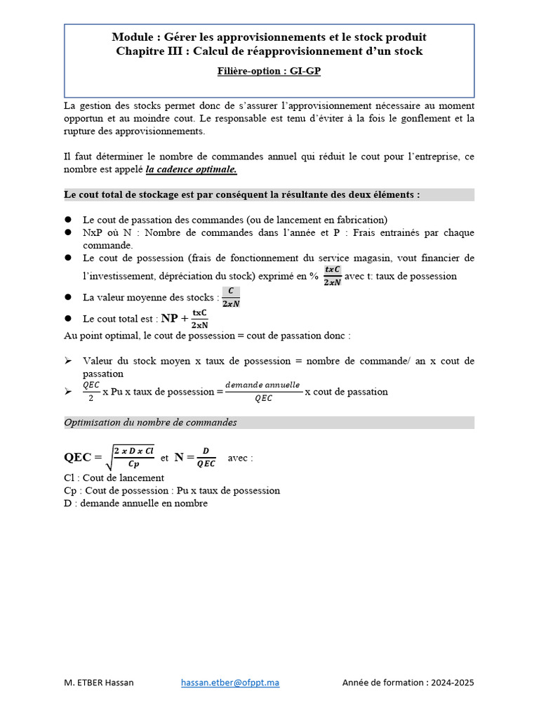 Serie 4 Des Exercices-Chapitre III GP | PDF