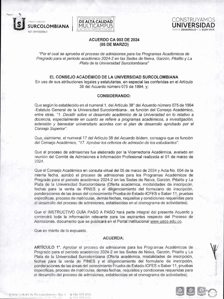 Portal-acuerdo ca 003 de 2024 | PDF