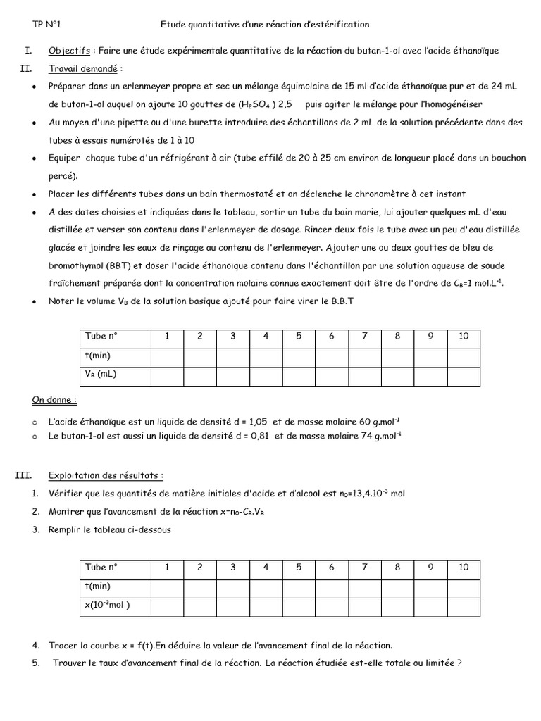 TPC1 Estérification | PDF