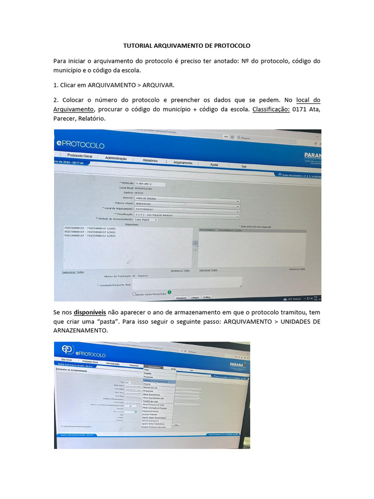 Tutorial Arquivamento de Protocolo | PDF