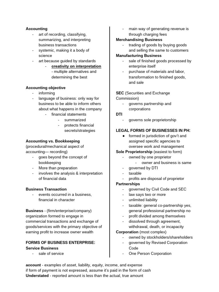Acct Class Notes Pdf