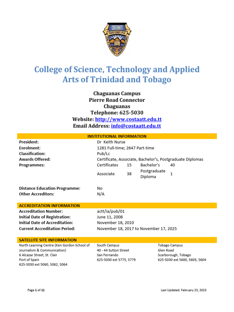 College of Science Technology and Applied Arts of Trinidad and Tobago | PDF