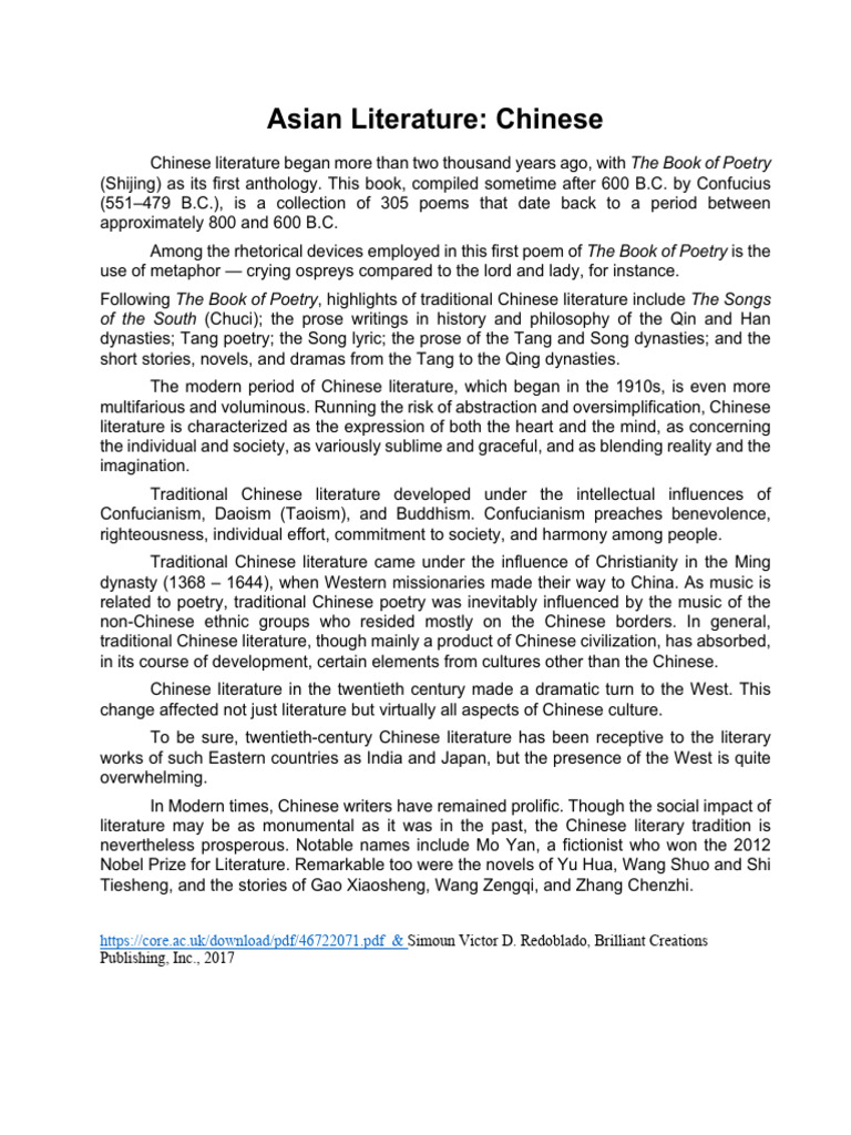 Asian-Literature Chinese | PDF
