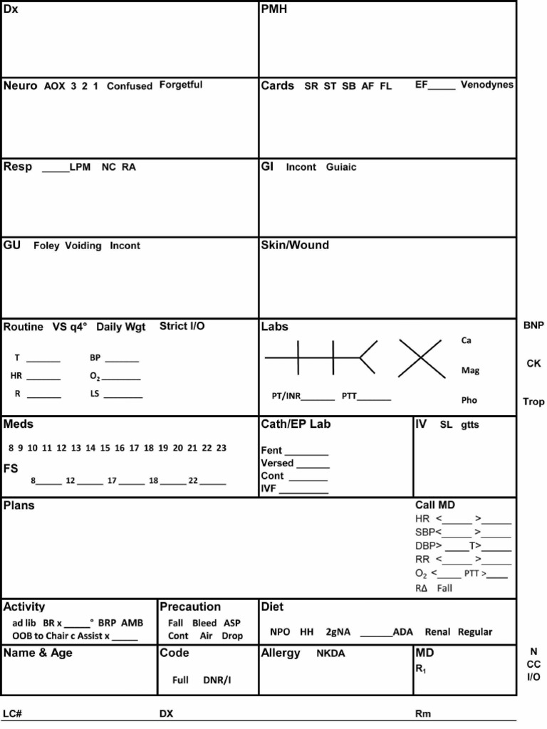 Nurse Brain Sheet Binder Insert With Dividers | PDF