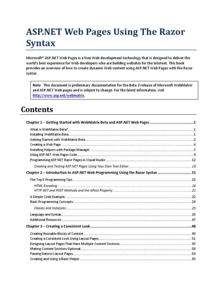 Web Pages With MVC3 and Razor Syntax | PDF | Microsoft Visual Studio | Html