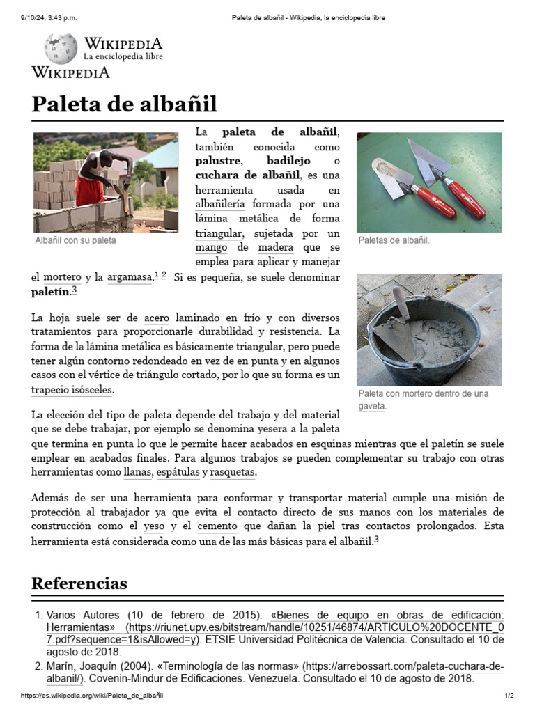 Paleta de albañil - Wikipedia, la enciclopedia libre | PDF Paleta de albañil - Wikipedia, la enciclopedia libre | PDF