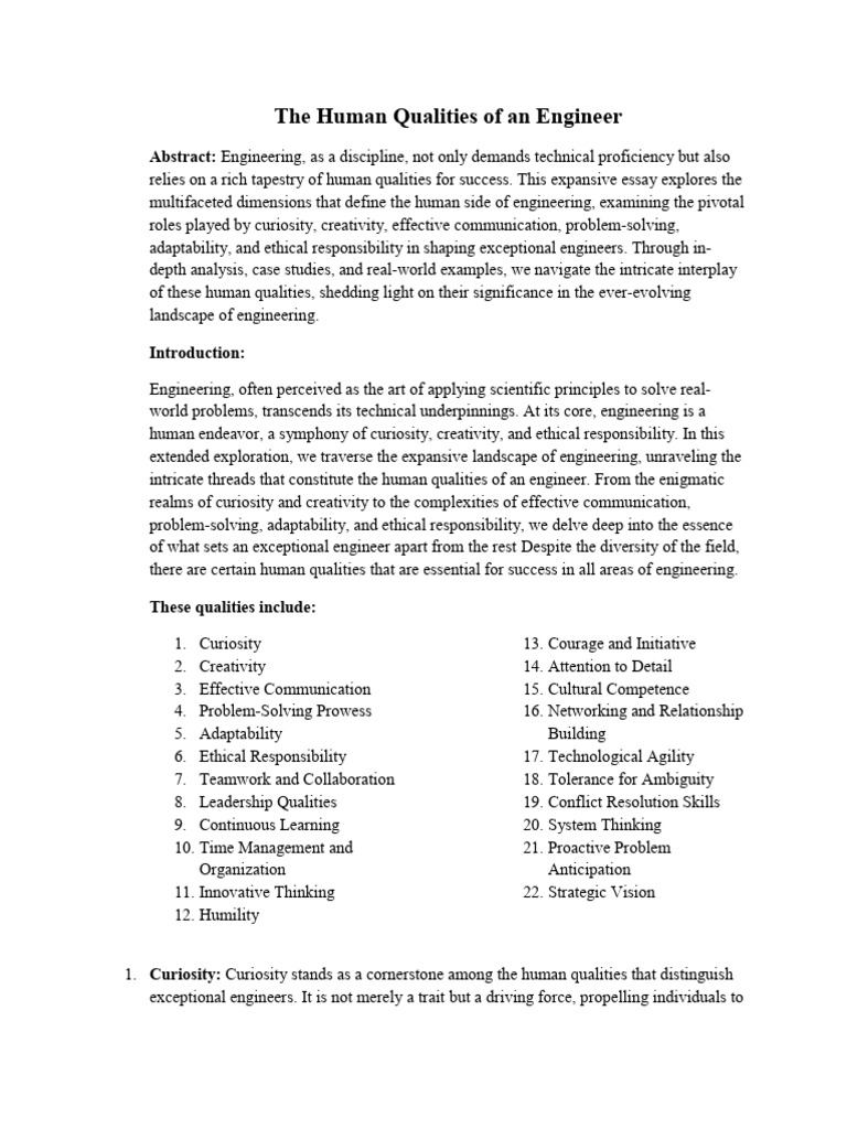 The Human Qualities of An Engineer: Abstract | PDF