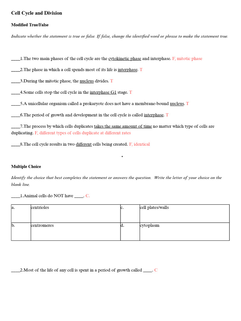 Test 3-1 Cell Cycle and Division - Doc - 20240813 - 054733 - 0000 | PDF