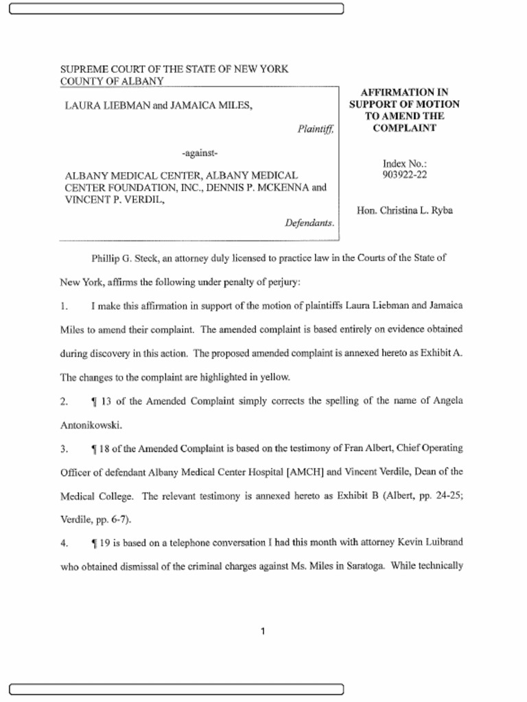 Affidavit #2 Laura Liebman Et Al v. Albany Medical Center Et Al | PDF ...