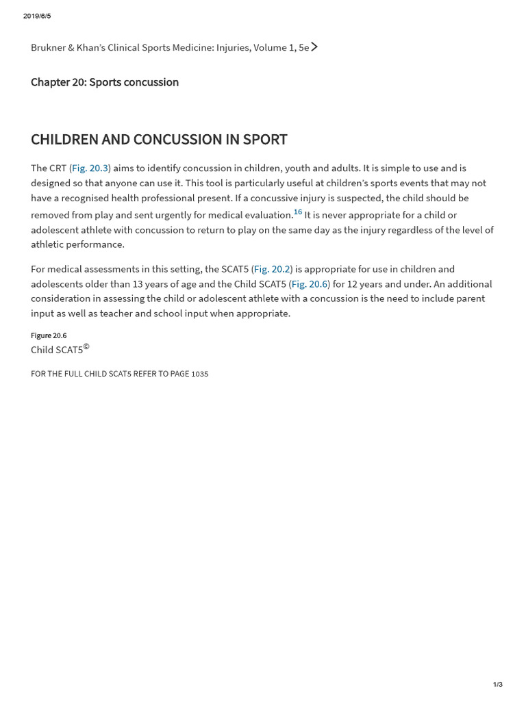Children and Concussion in Sport | PDF