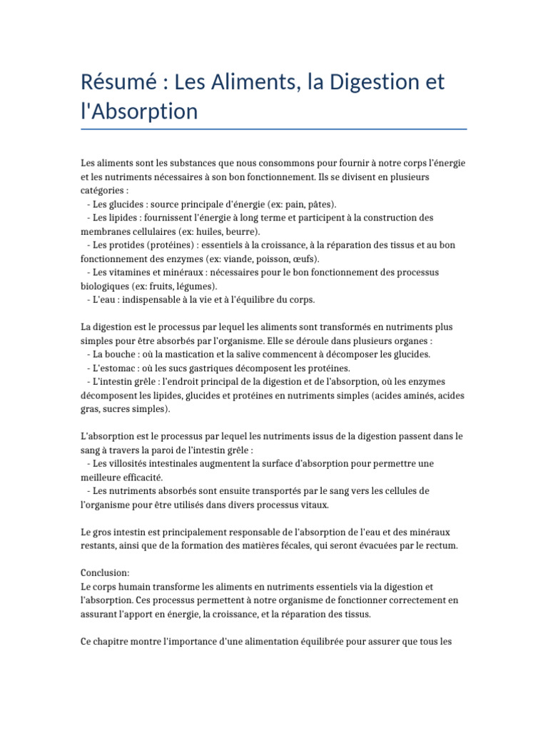 Resume_Aliments_Digestion_Absorption | PDF