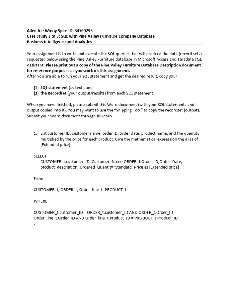 CaseStudy SQL Part3 Allen Joe Winny | PDF | Databases | Computers