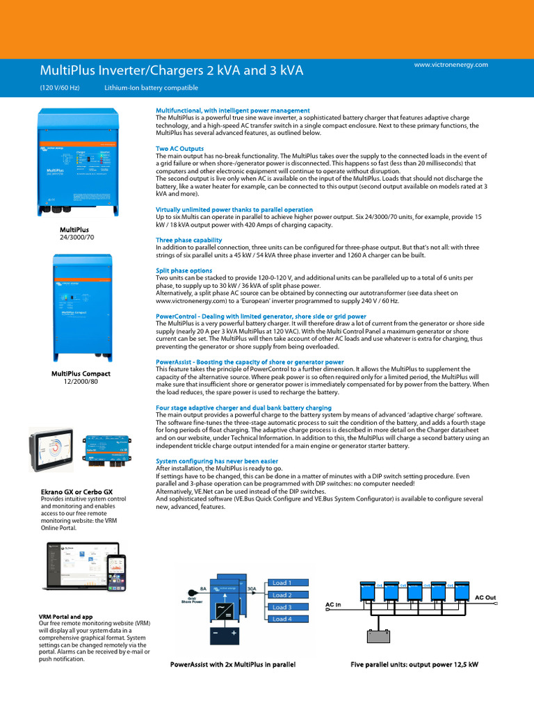 Datasheet Multiplus Inverter Charger - 2kVA and 3kVA 120V US EN | PDF