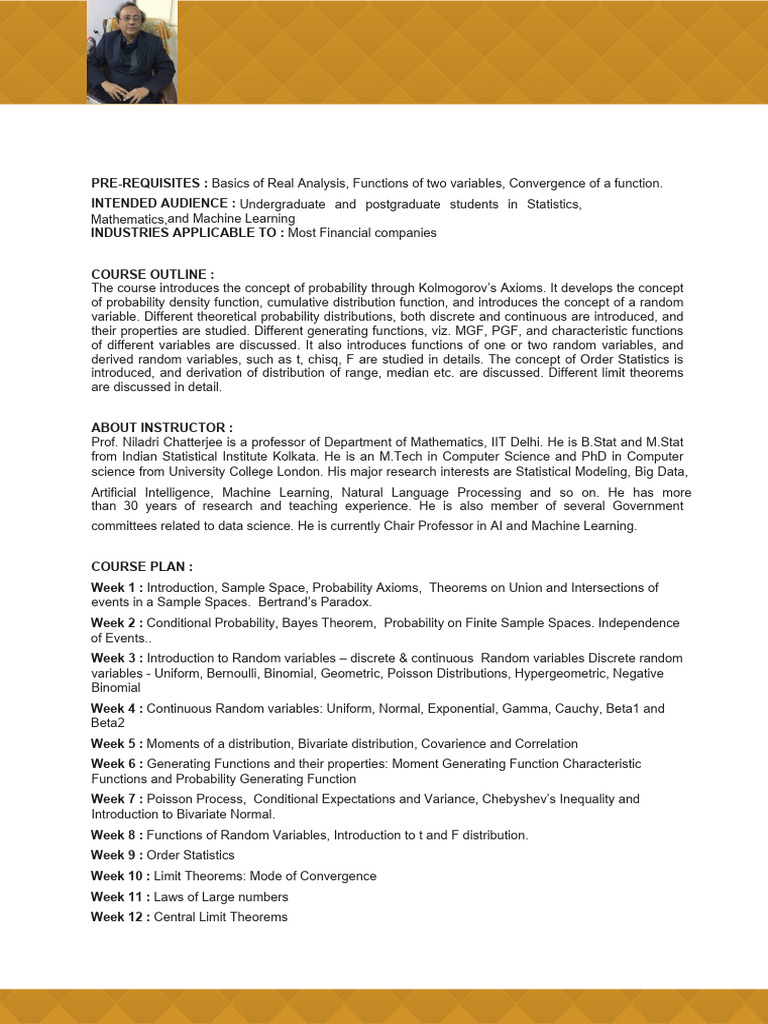 Advanced Probability Theory: Pre-Requisites: Intended Audience ...