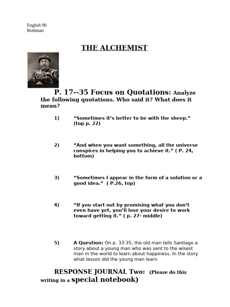 Alchemist 17-35 and Response Journal #2 | PDF