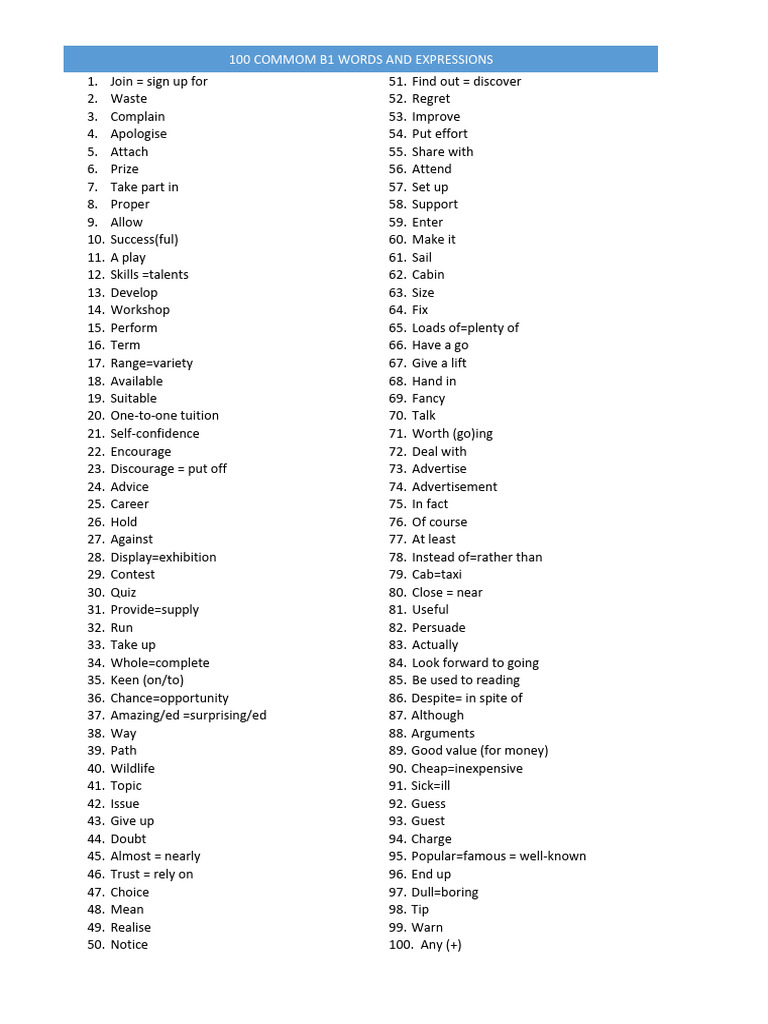 111 Commom b1 Words and Expressions | PDF