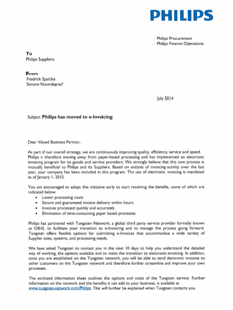 E Invoicing Letter Philips English Eur Wave 5 | PDF