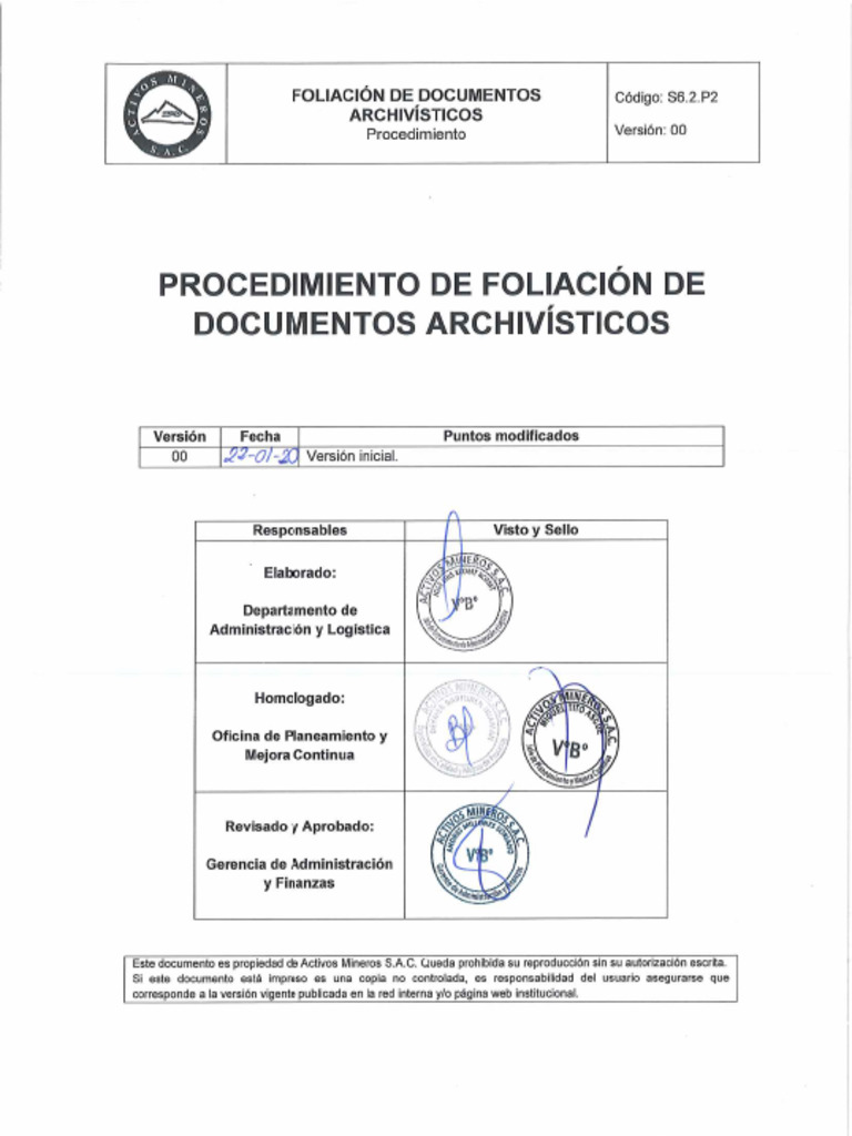 Procedimiento S6.2.P2 Foliacion de Documentos Archivisticos v00 | PDF