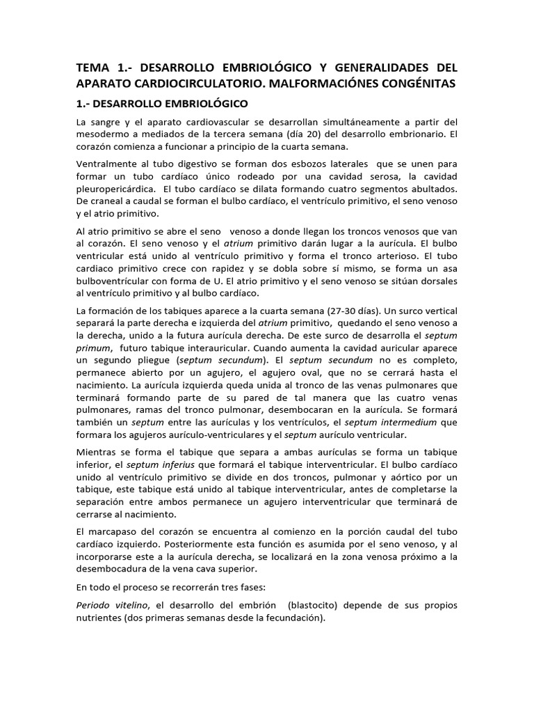 TEMA 1. Desarrollo Embrionario y Generalidades | PDF