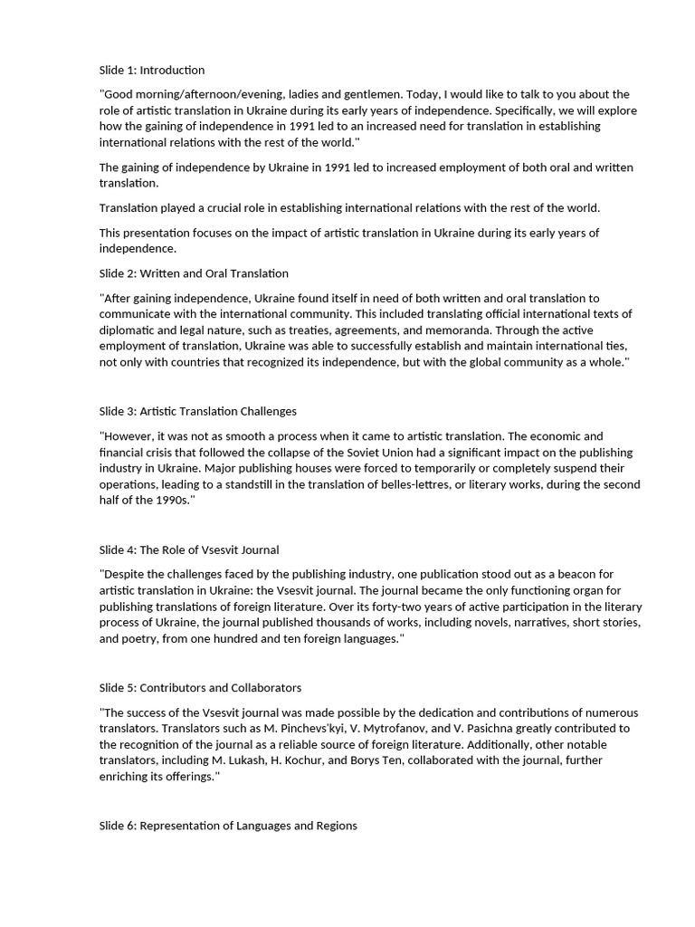 Translation in Ukraine During The Last Decade of The 20th Century and The Role of The Vsesvit ...