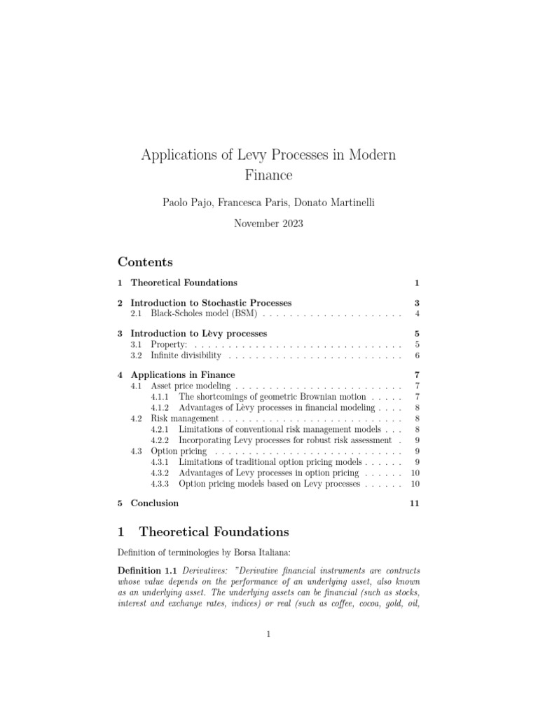 Levy Processes in Modern Finance | PDF