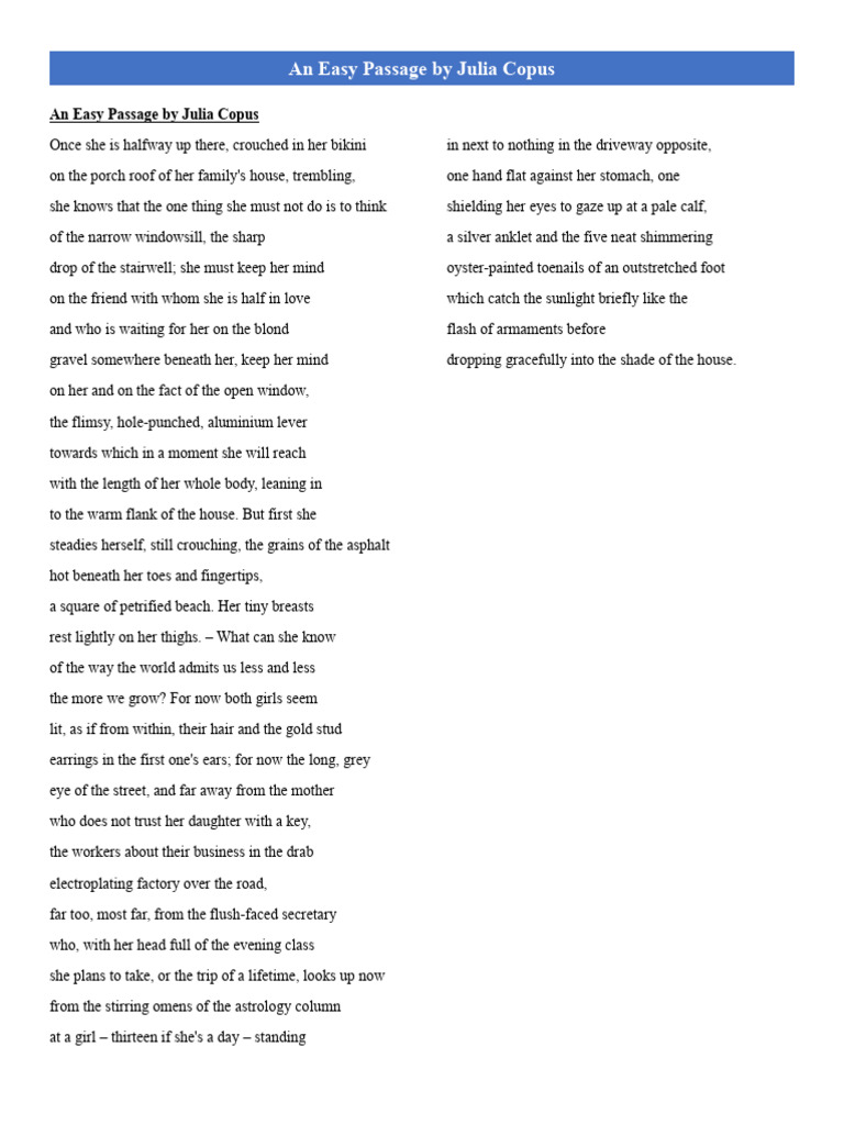 An Easy Passage by Julia Copus | PDF