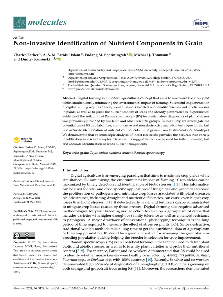 Non-Invasive Identification of Nutrient Components | PDF