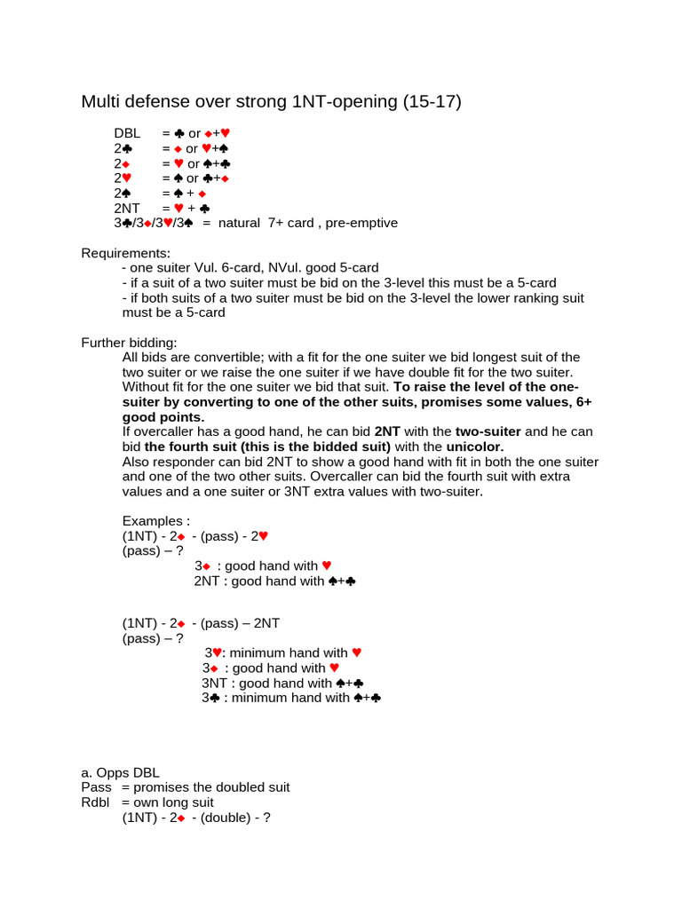 Multi Defense Over Strong 1NT | PDF