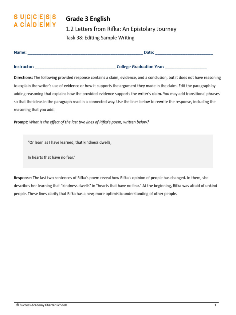 Anderson Kasongo - English 3 Sequence 1.2 Task 38 Editing Sample Writing | PDF