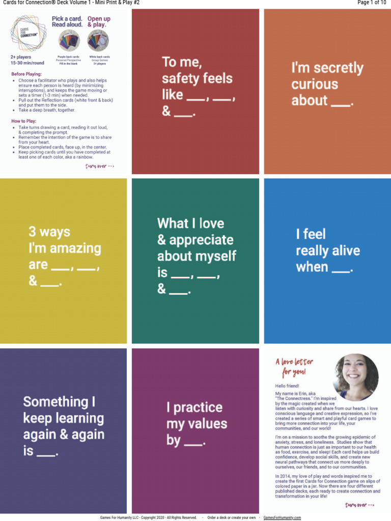 Two Mini-Decks For Love & Relationships To Print & Play | PDF