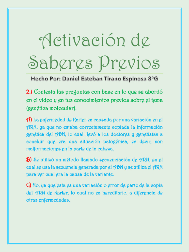 Activación de Saberes Previos | PDF