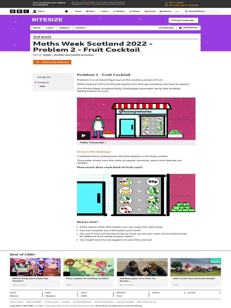 Maths Week Scotland 2022 - Problem 2 - Fruit Cocktail - BBC Bitesize | PDF