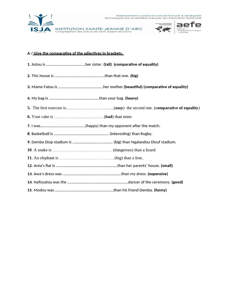Comparatives, Superlatives and Prepositions... | PDF