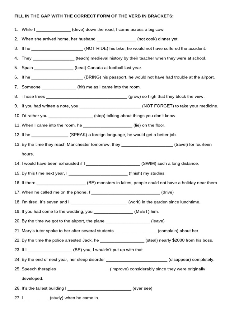 Fill in The Gap With The Correct Form of The Verb in Bracktets | PDF