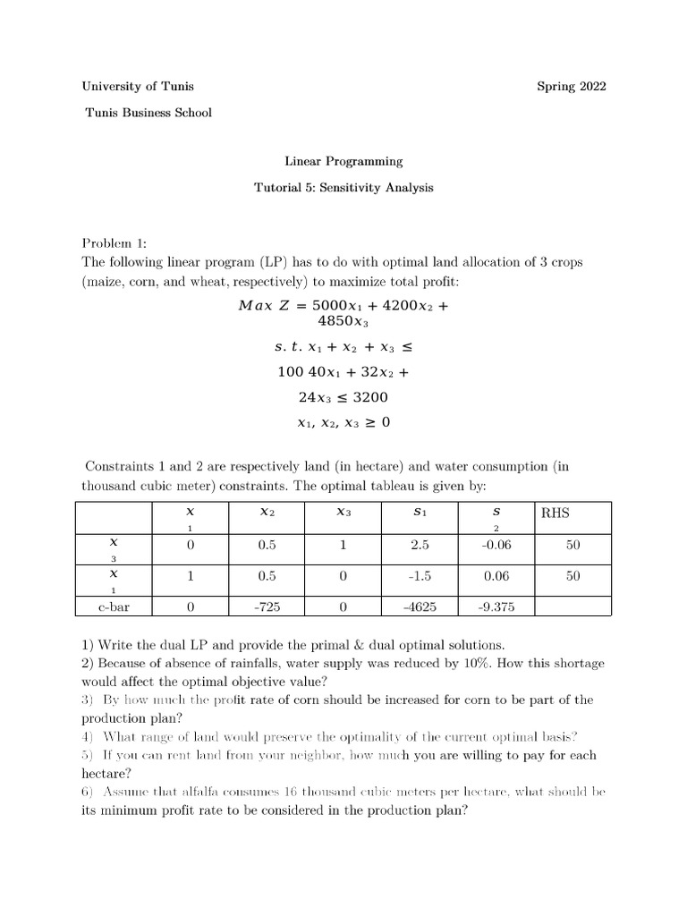 Tutorial 6 Sensitivity Analysis | PDF