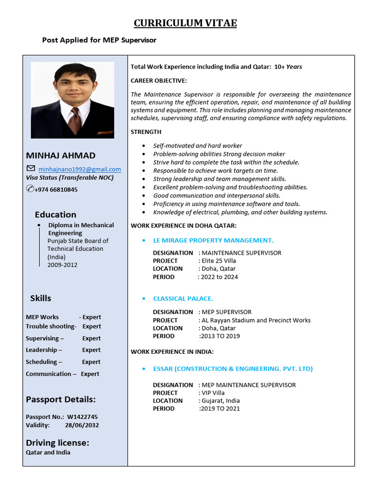 Minhaj Ahmad MEP Supervisor. | PDF | Consultant