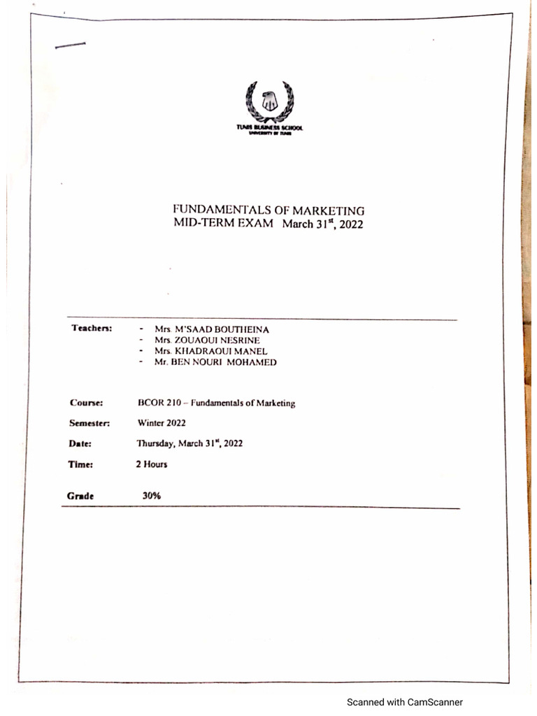 Midterm Exam Marketing | PDF