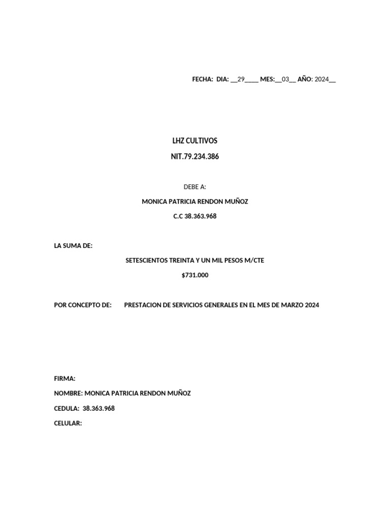 Cuenta de Cobro Monica Rendon | PDF